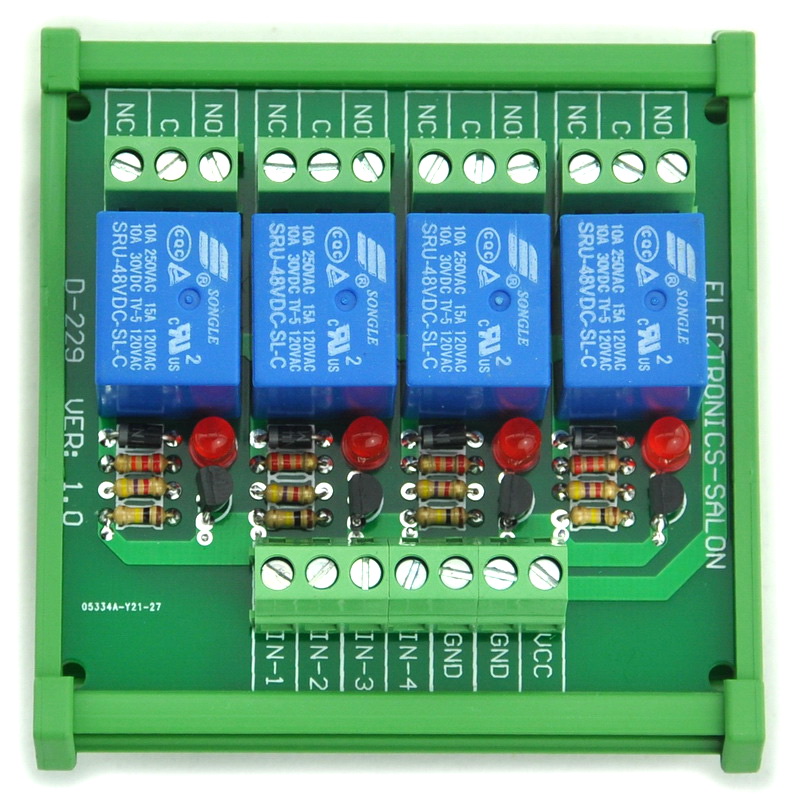 ELECTRONICS-SALON DIN Rail Mount 4 SPDT Power Relay Interface Module ...
