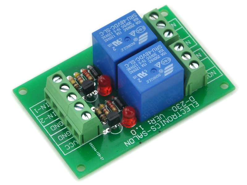 ELECTRONICS-SALON Two SPDT Power Relay Module, DC 48V Coil, 10A 250VAC ...
