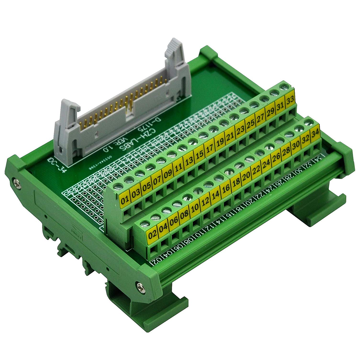 CZH-LABS DIN Rail Mount IDC-34 Male Header Connector Breakout Board ...
