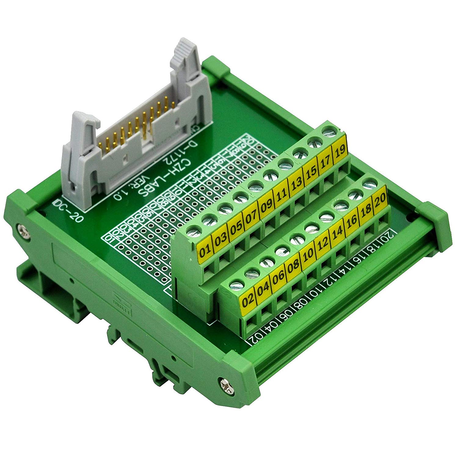 CZH-LABS DIN Rail Mount IDC-20 Male Header Connector Breakout Board ...