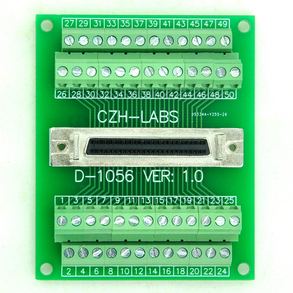 CZH-LABS 50-pin Half-Pitch/0.05" D-SUB Female Breakout Board, DSUB ...