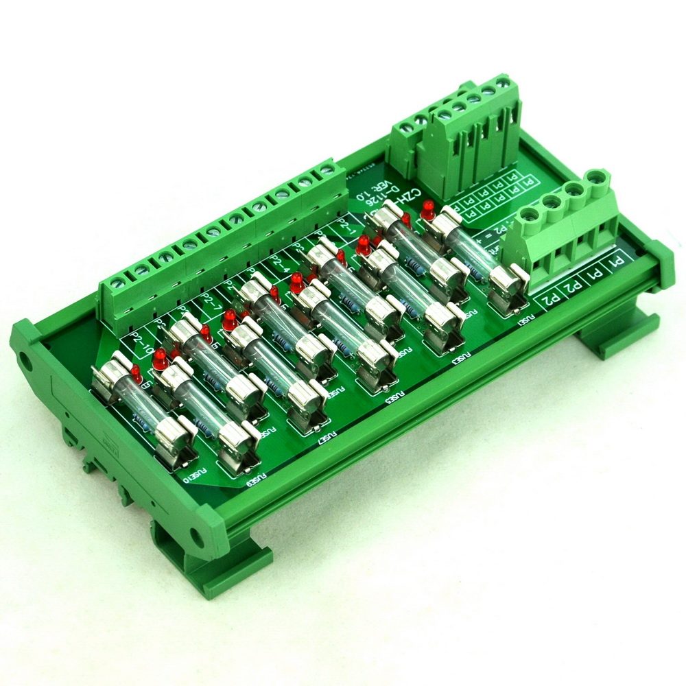 CZH-LABS DIN Rail Mount 80~140VAC 10 Position Power Distribution Fuse ...
