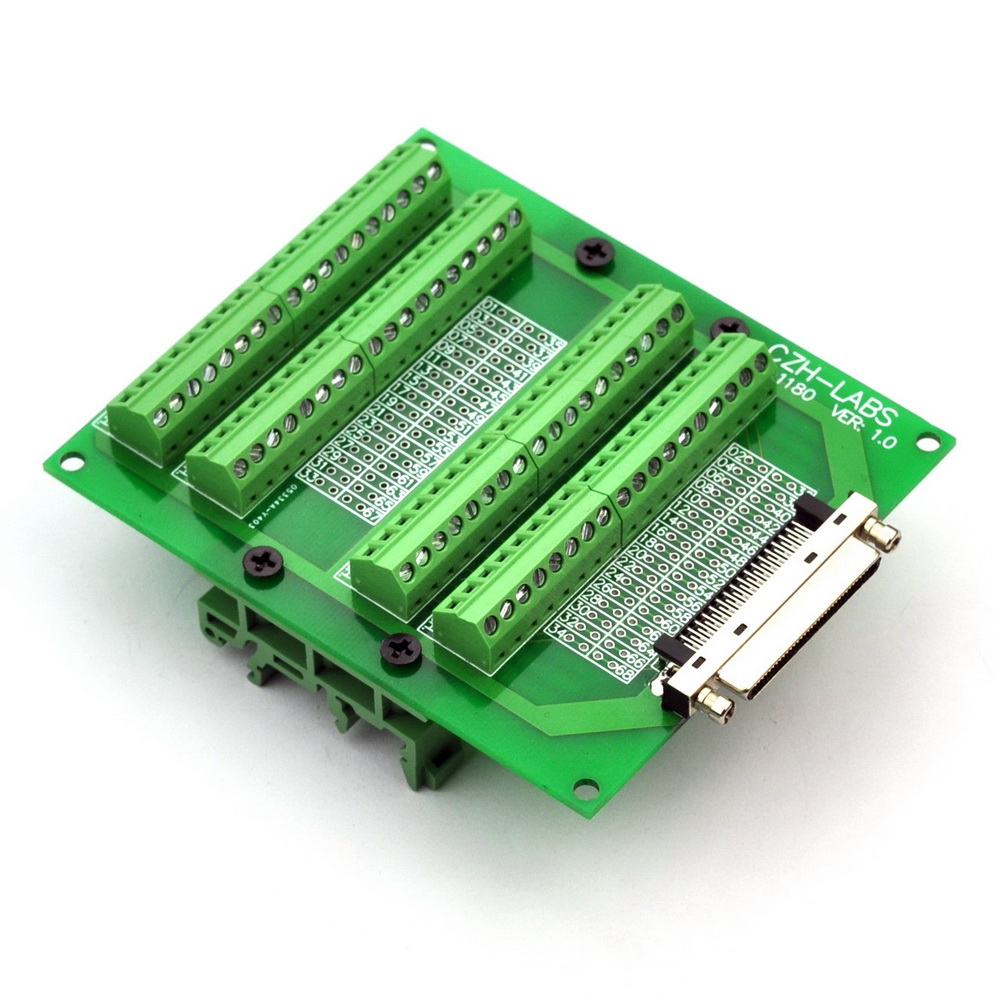 CZH-LABS DIN Rail Mount 68-Pin VHDCI DSUB SCSI-5 Screw Terminal Block Breakout Board. CZH-LABS D ...