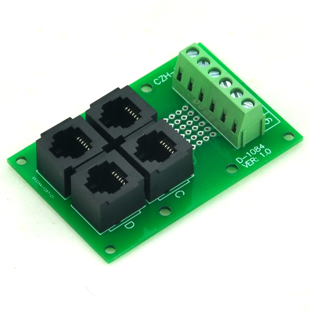 CZH-LABS RJ11/RJ12 6P6C Jack 4-Way Buss Breakout Board, Terminal Block ...