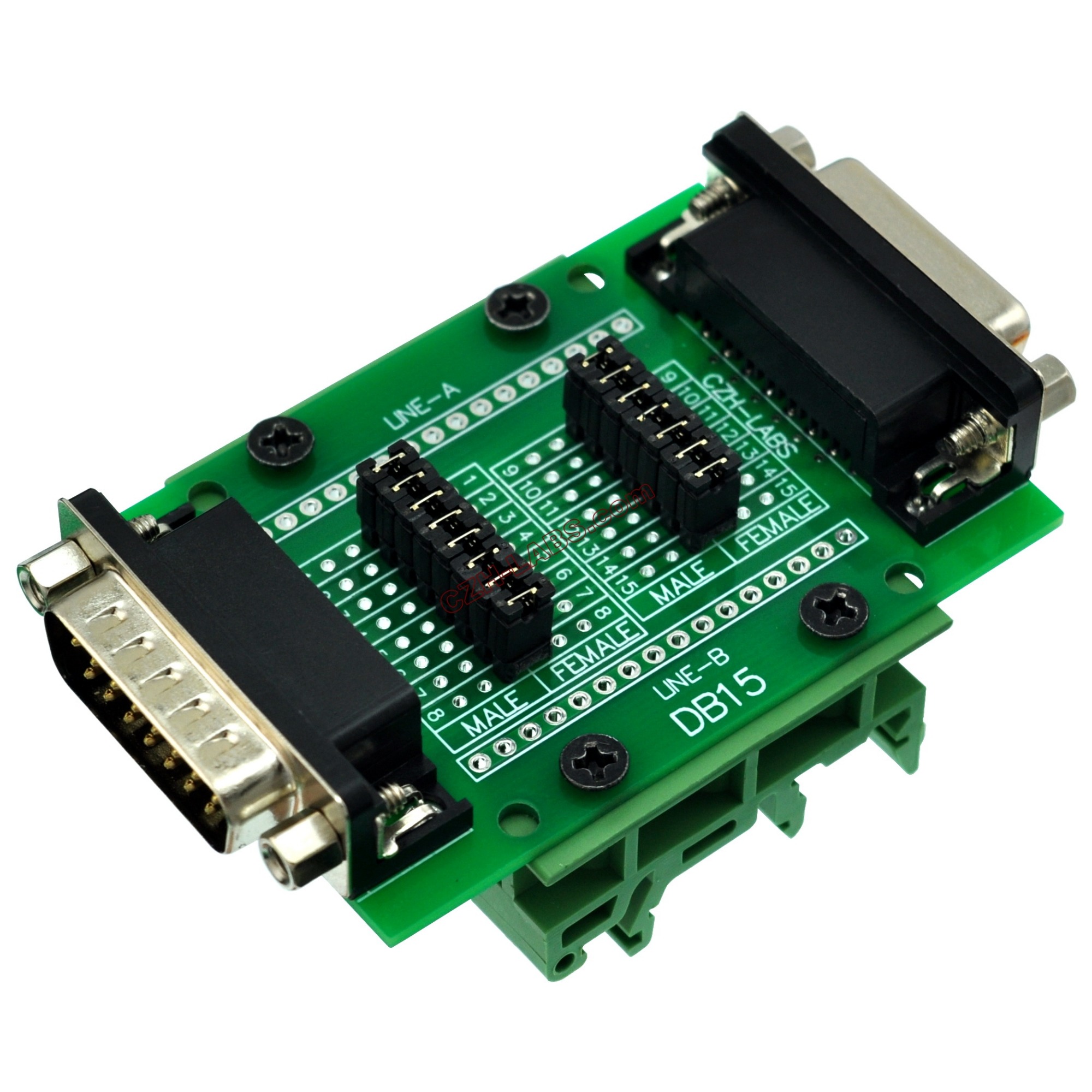 CZH-LABS DIN Rail Mount D'sub DB15 Diagnostic Test Breakout Board, DSUB ...