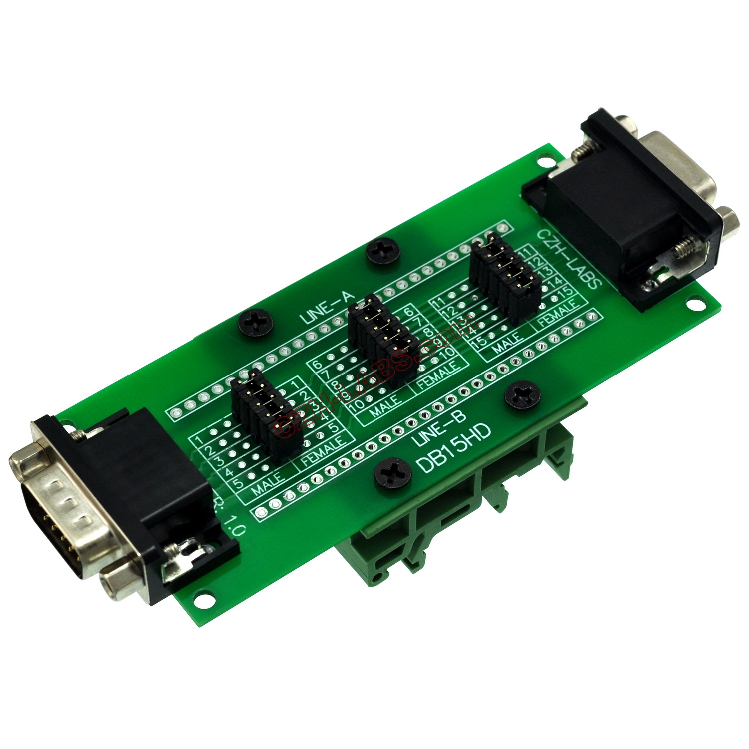 CZH-LABS DIN Rail Mount D'sub DB15HD Diagnostic Test Breakout Board ...