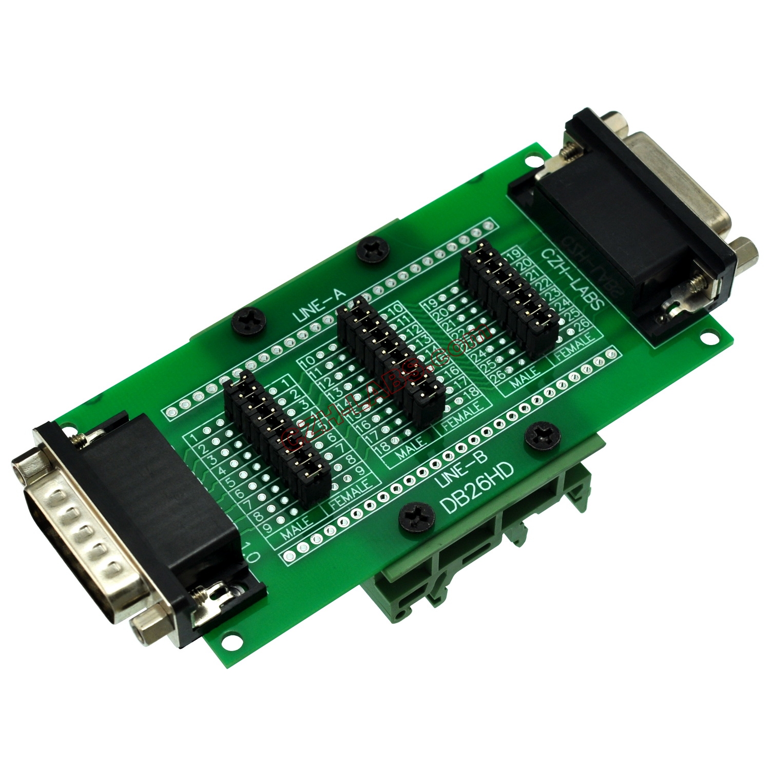 CZH-LABS DIN Rail Mount D'sub DB26HD Diagnostic Test Breakout Board ...