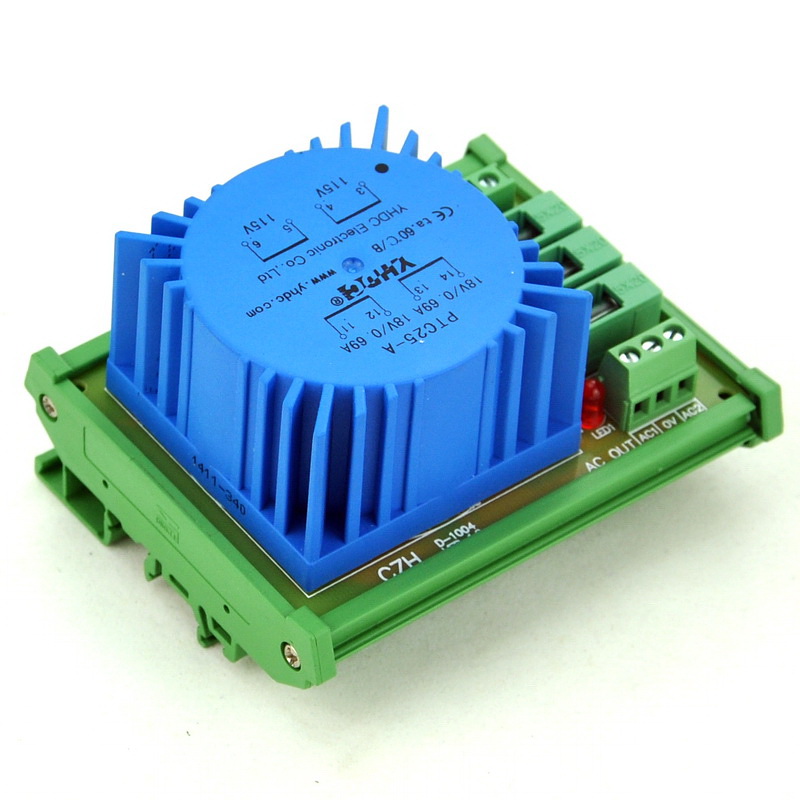 CZH P 230VAC, S 2 x 18VAC, 25VA DIN Rail Mount Toroidal Power ...