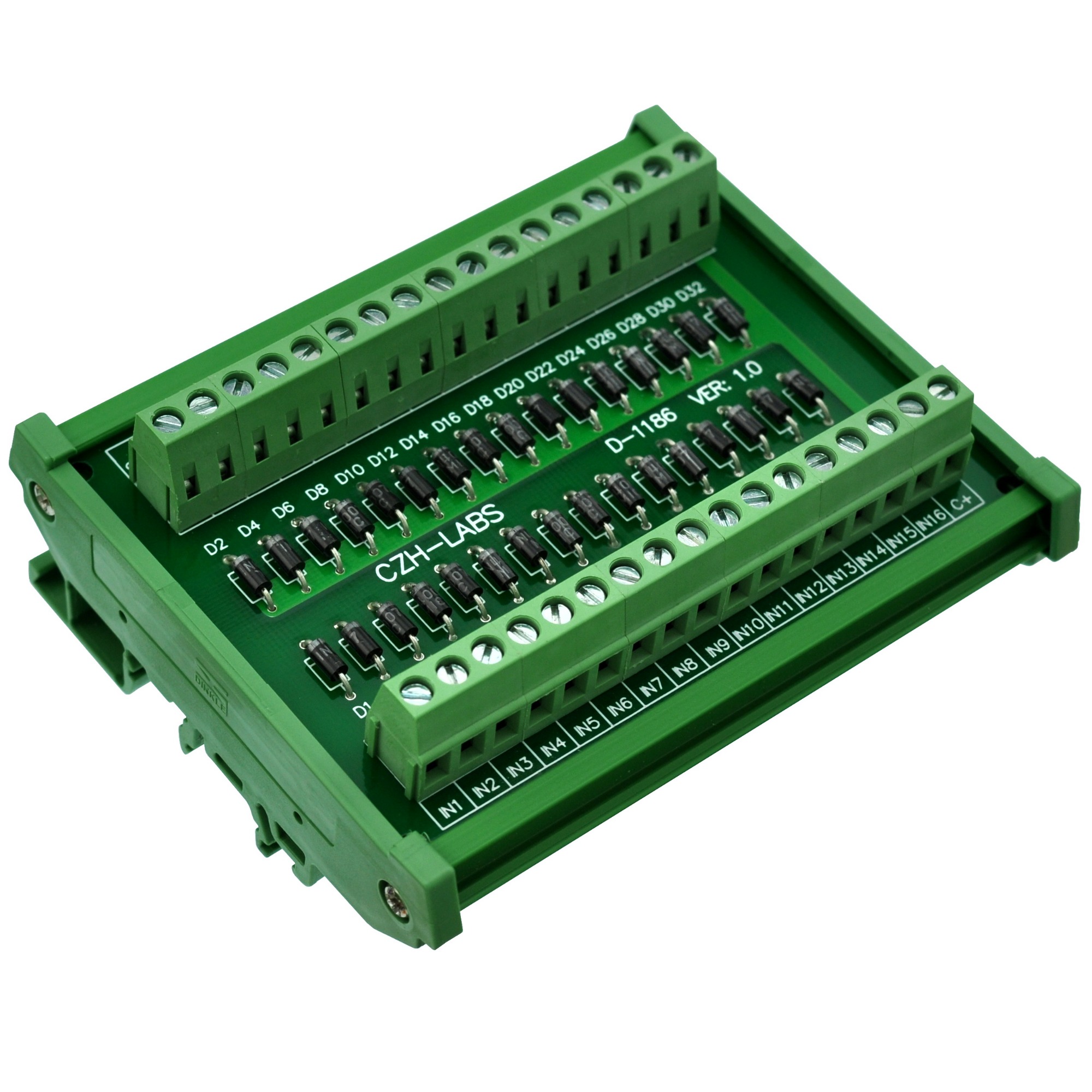 CZH-LABS DIN Rail Mount Common Anode DC Lamp Test Module, 16 Channels.