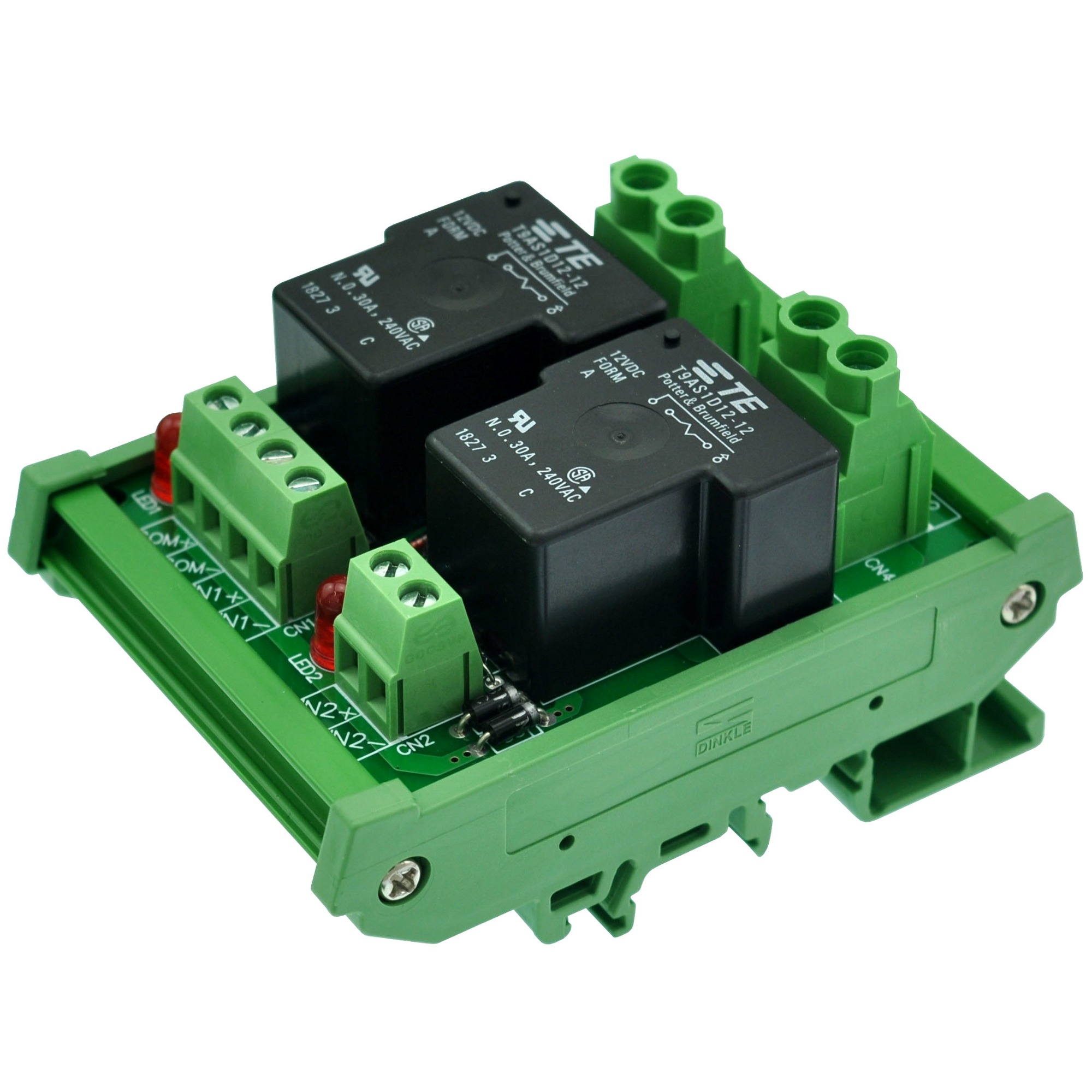 CZH-Labs DIN Rail Mount 12V Passive 2 SPST-NO 30Amp Power Relay Module ...