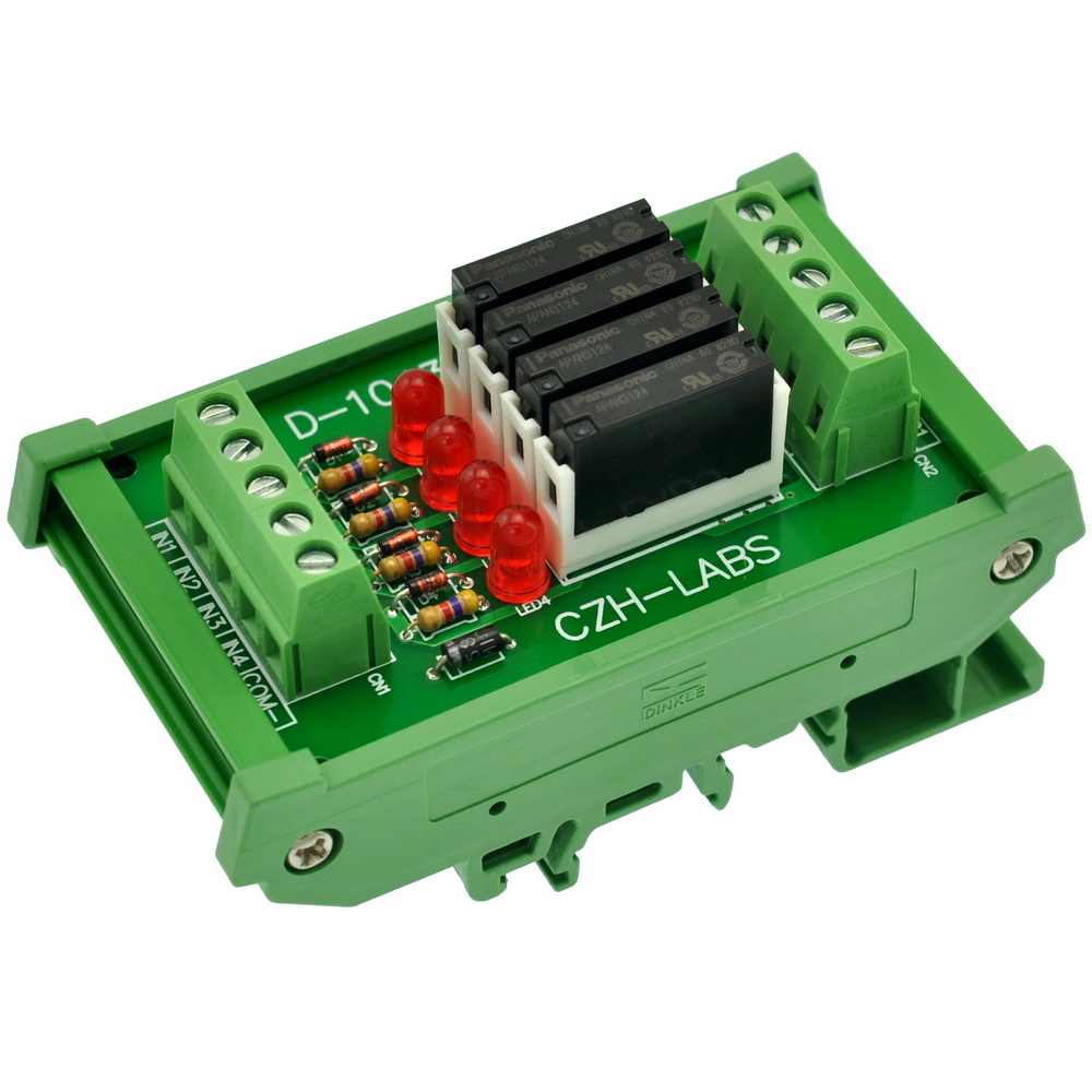 CZH-LABS Slim DIN Rail Mount DC24V Source/PNP 4 SPST-NO 5A Power Relay ...