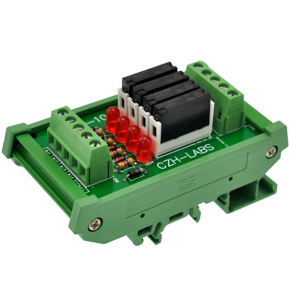 CZH-LABS Slim DIN Rail Mount DC12V Sink/NPN 4 SPST-NO 5A Power Relay ...