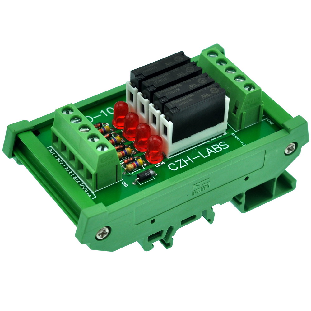 CZH-LABS Slim DIN Rail Mount DC5V Sink/NPN 4 SPST-NO 5A Power Relay ...