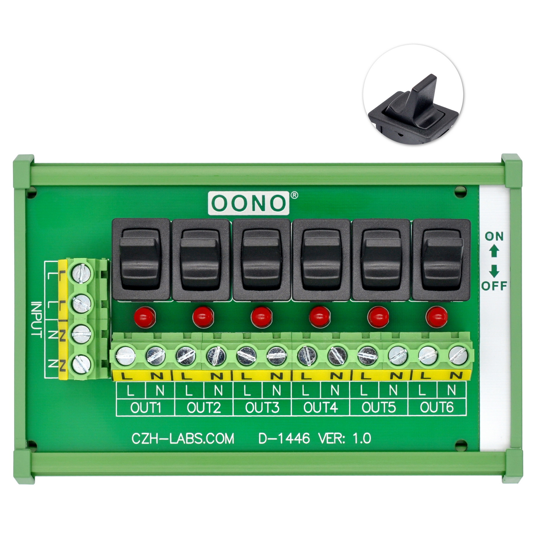 DIN Rail Mount 6 Channel Paddle Rocker Switch AC 115V 230V Power ...