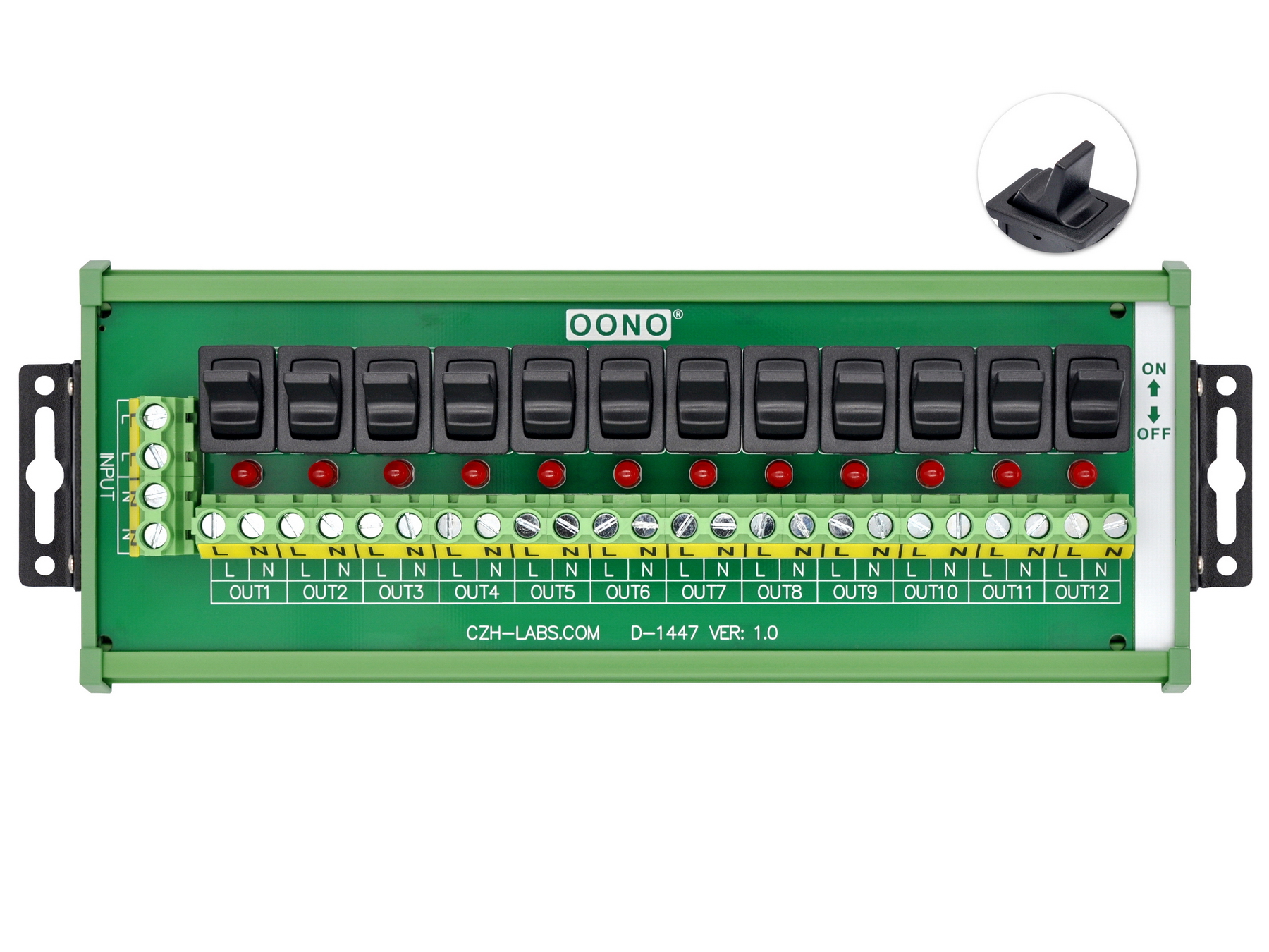 Wall Mount 12 Channel Paddle Rocker Switch AC 115V 230V Power ...