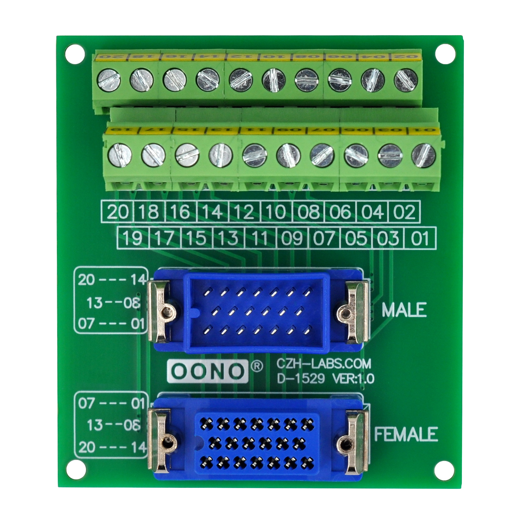 MR20 Male-Female Breakout Board Terminal Block Interface Module, MR ...