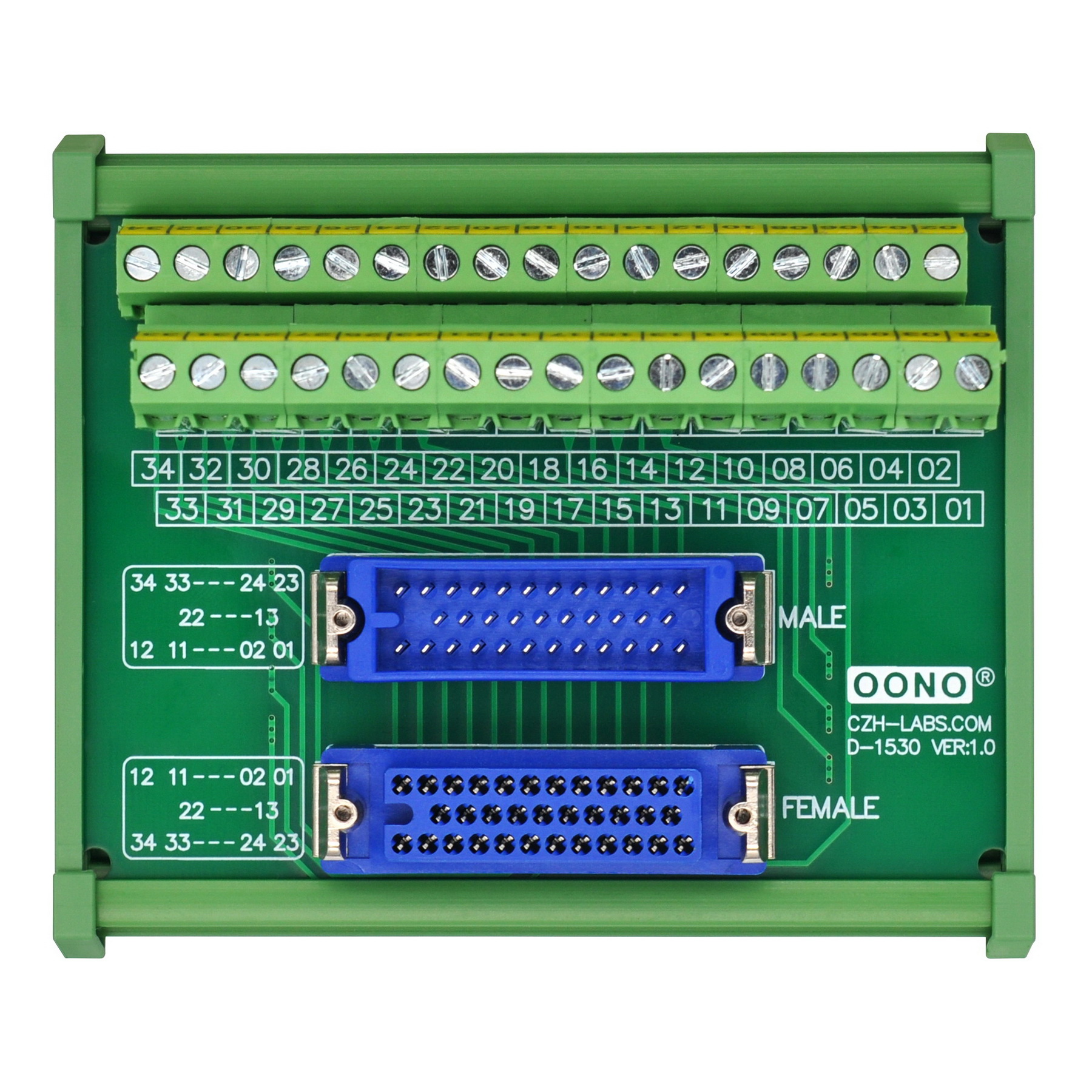 DIN Rail Mount MR34 Male-Female Breakout Board Terminal Block Interface ...
