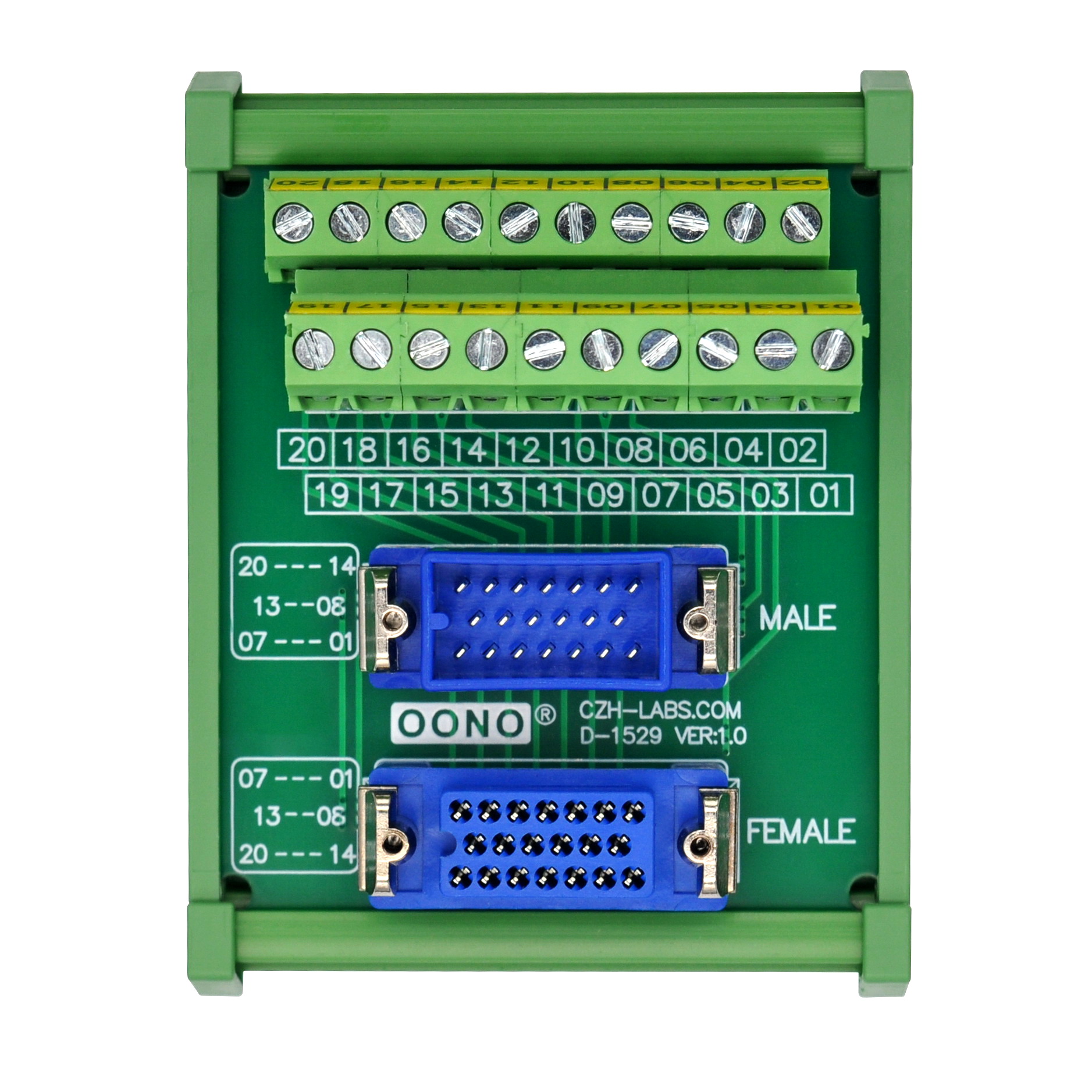 DIN Rail Mount MR20 Male-Female Breakout Board Terminal Block Interface ...